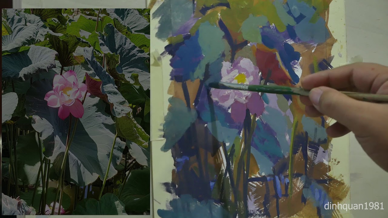 Lotus Flower Painting Gouache by dinhquan1981 - YouTube