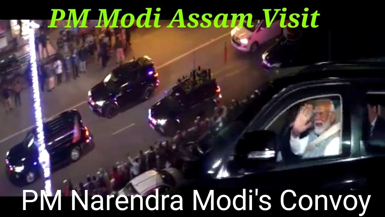 PM Narendra Modi convoy in Assam | PM Modi Assam Visit - YouTube