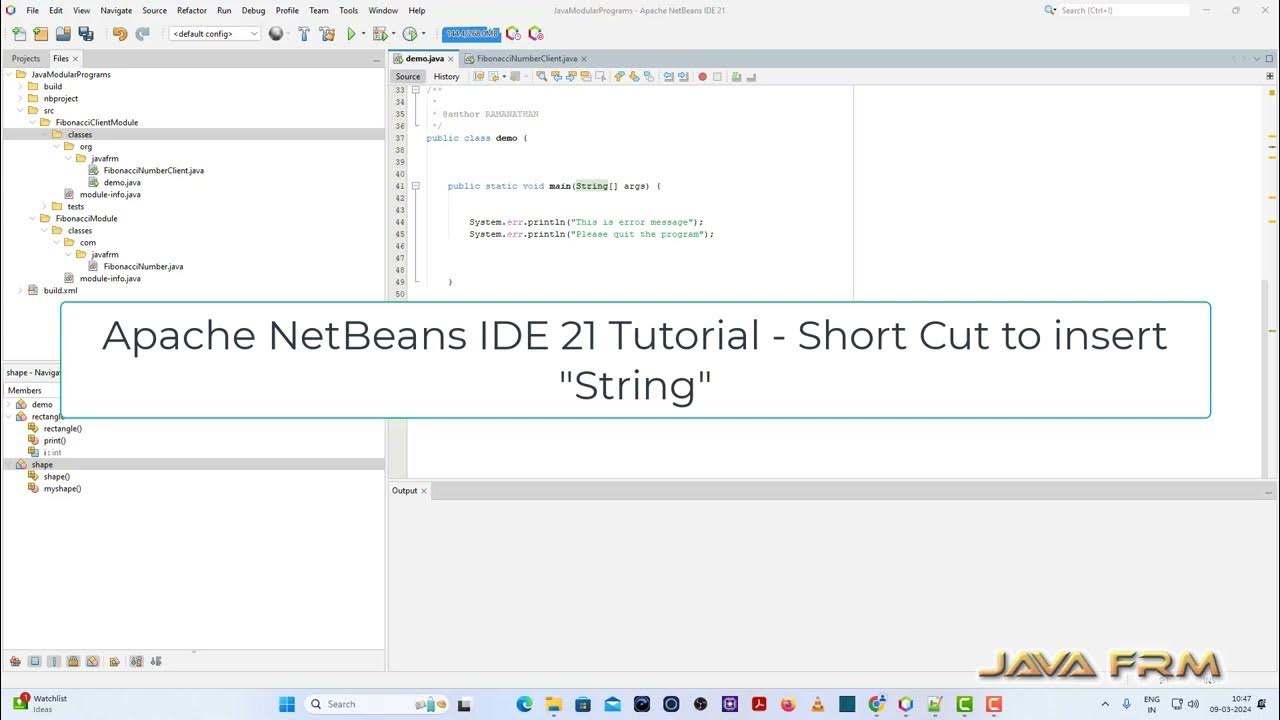 Apache NetBeans IDE 21 Tutorial - Short Cut to insert String - St + Tab Key - YouTube