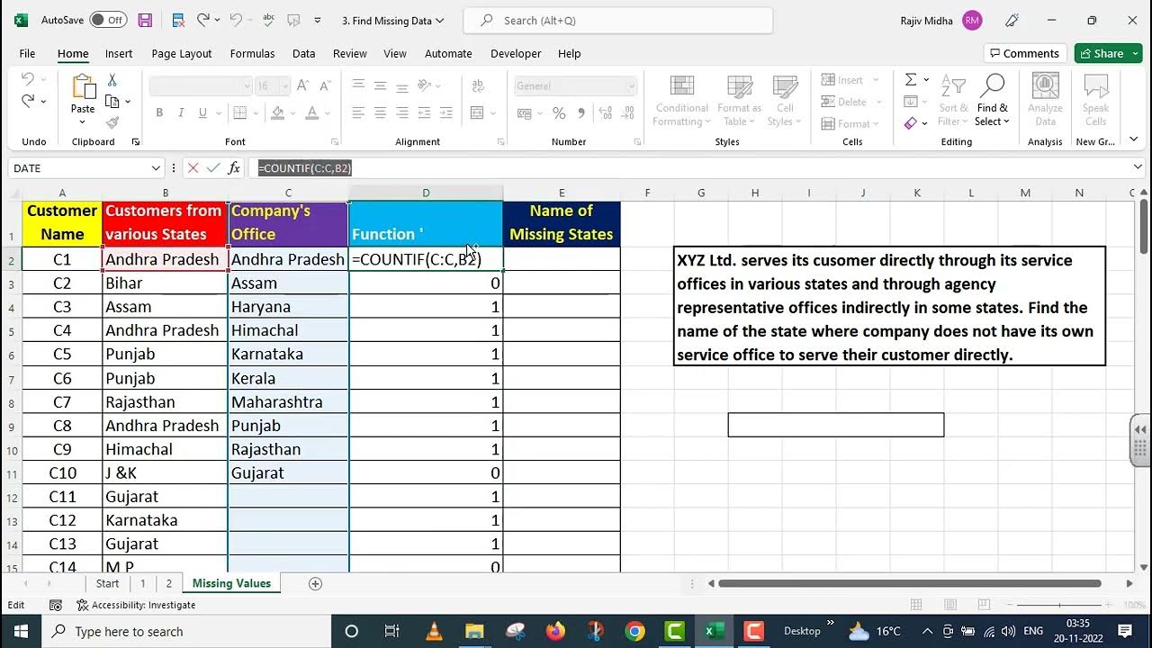 Find Missing Values Using If And Countif Function Youtube