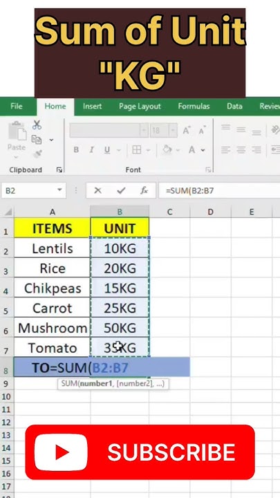 Excel tips & tricks#Sum of unit "KG"#EXCEL#exceltutorial#exceltips#exceltricks#exceltipstrick# ...