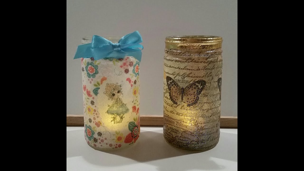 Napkin Crafting - Luminary / Vase - YouTube