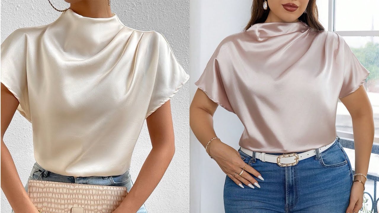 How to Cut and Sew a Built-up Neckline Top with Shoulder Pleat - YouTube