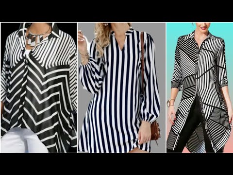 Beautiful strip spring / summer printed long tops designs ideas for women 2023