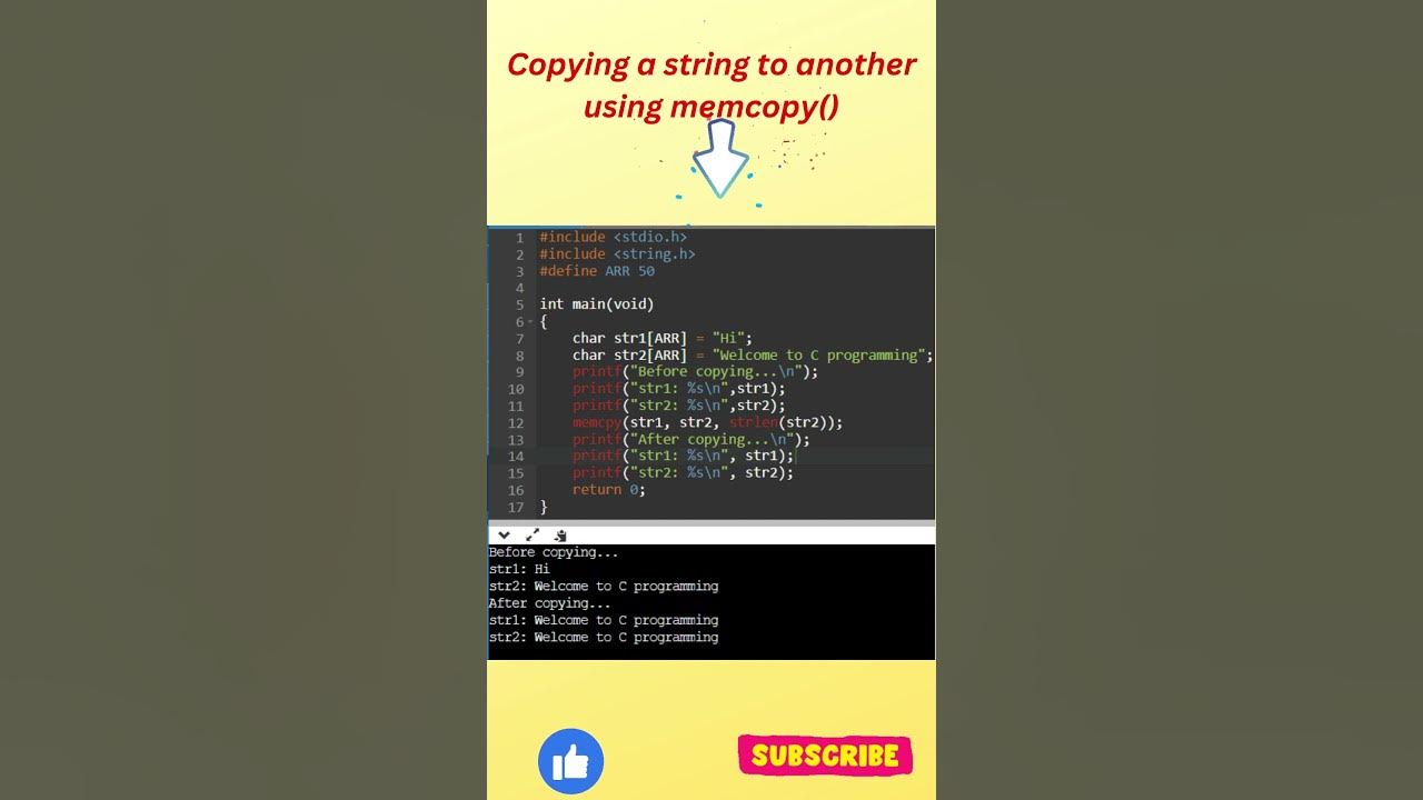 Use Of Memcpy Function In C Coping A String Into Another Using Memcopy Function Youtube