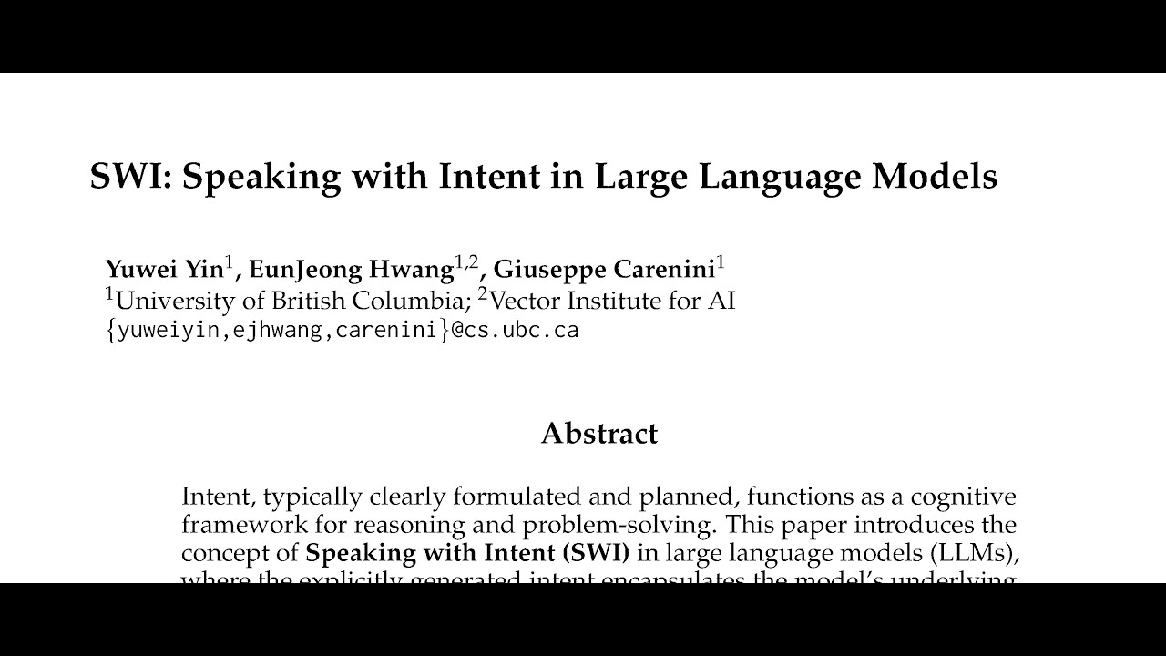 SWI: Speaking with Intent in Large Language Models - YouTube