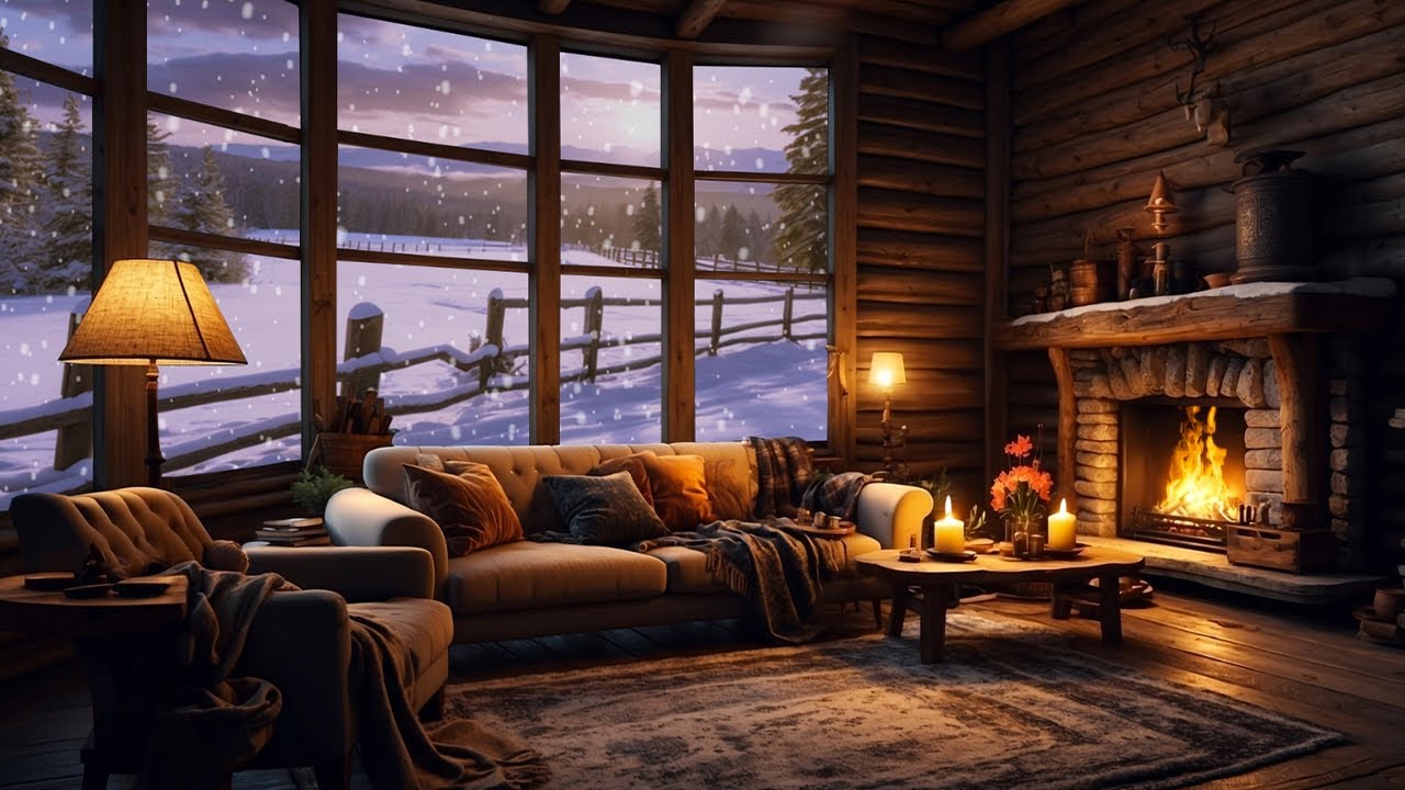 Relaxing Winter Ambience | Soft Piano Music and Cozy Fireplace Sounds ...