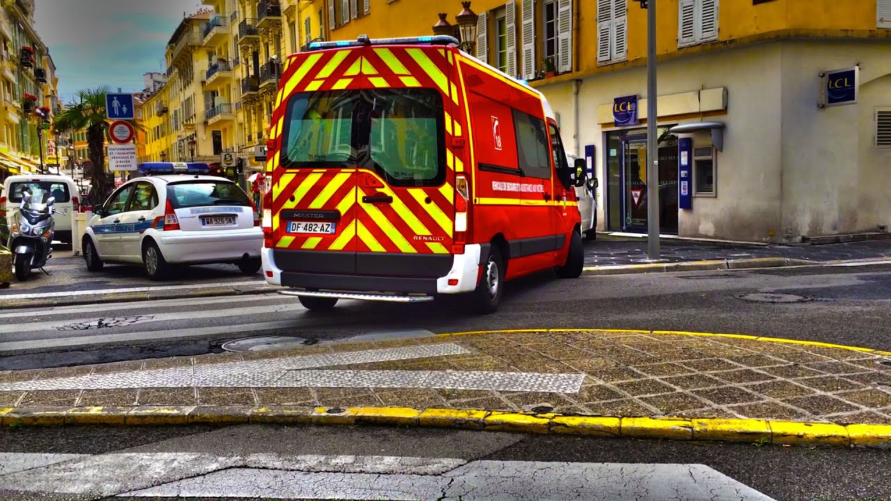 French EMS (full LED) responding x4 // VSAV pompier en intervention x4 ...
