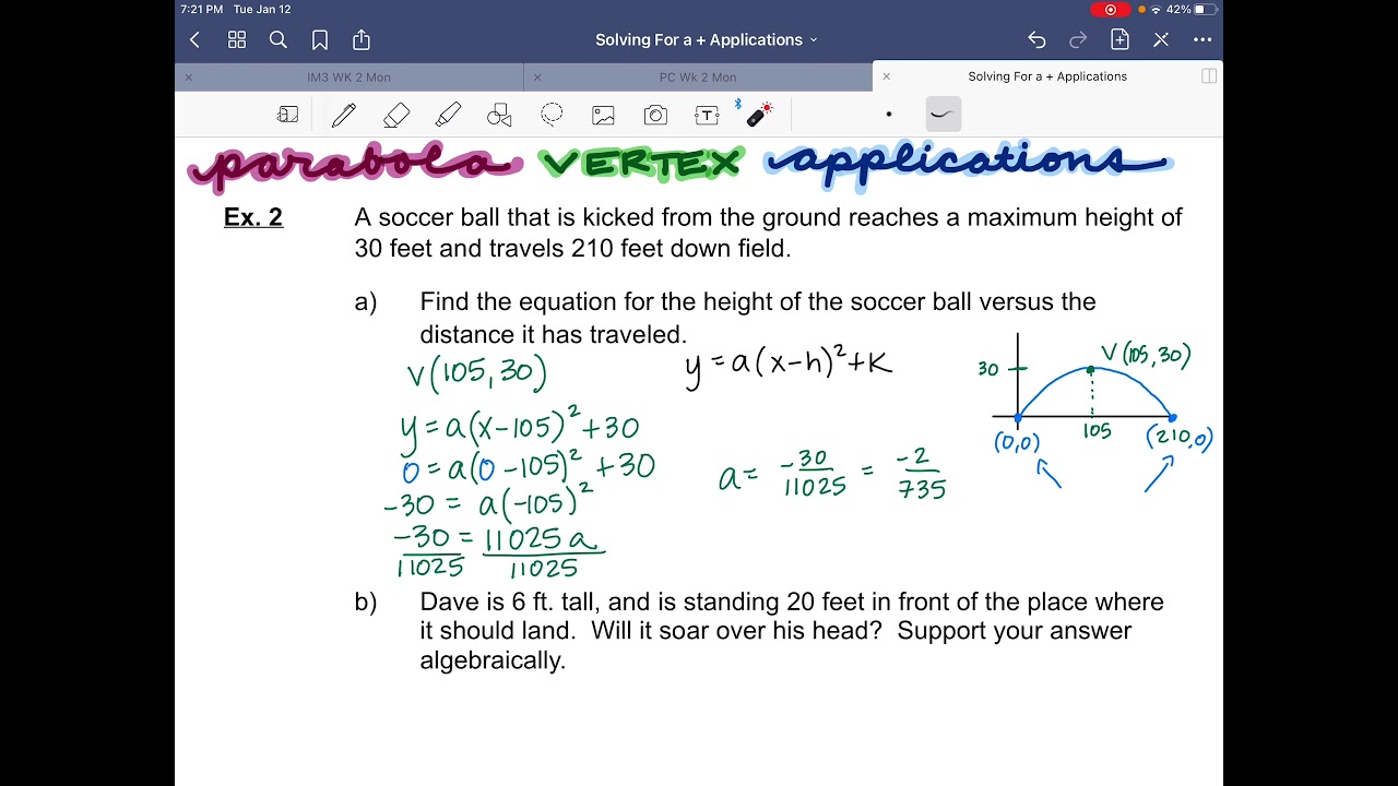 Parabola Vertex Word Problem #1 (starts on the ground) - YouTube