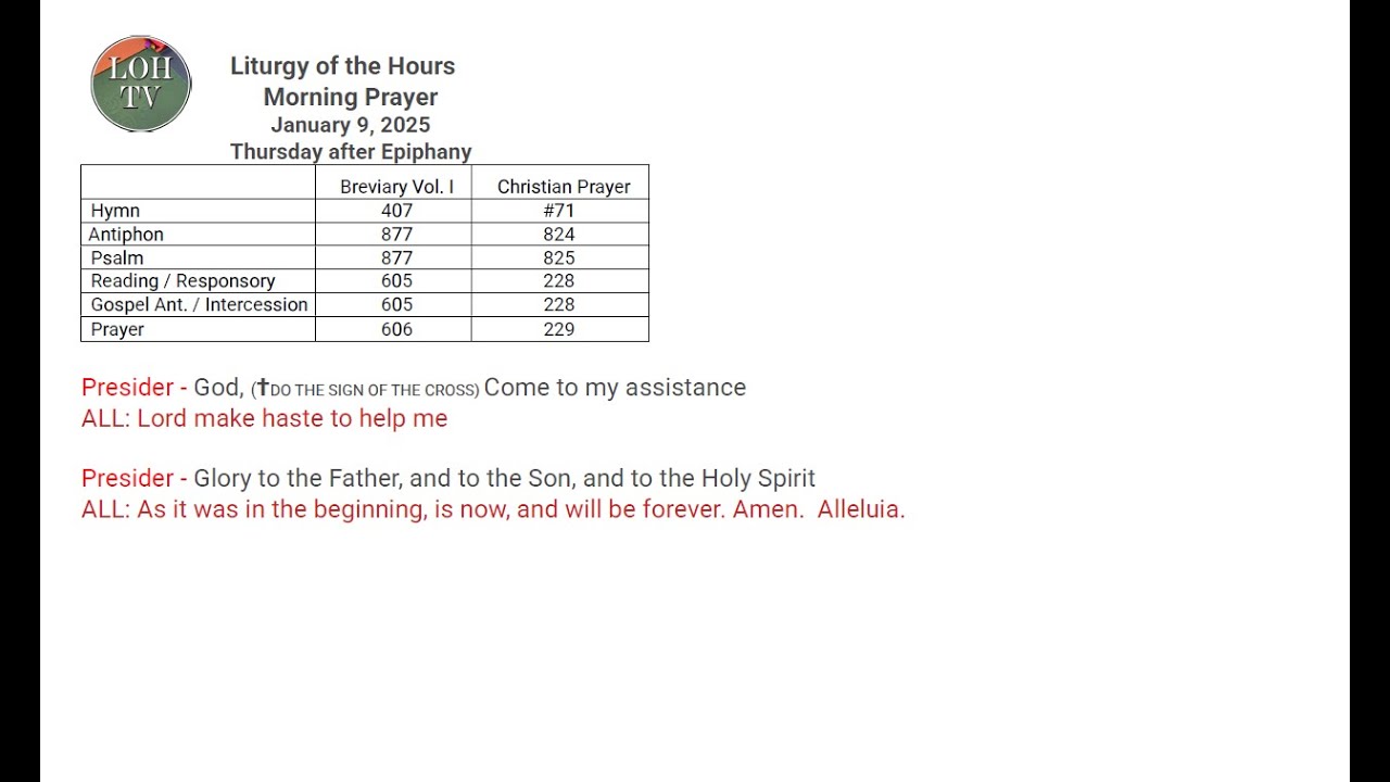 Liturgy of the Hours Morning Prayer January 9, 2024 - YouTube