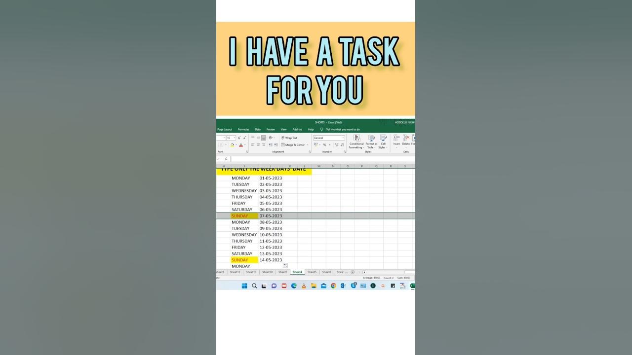 How To AutoFill WEEKDAYS In Excel shorts excel viral youtube video how-to-autofill-weekdays-in-excel-shorts-excel-viral-youtube-video