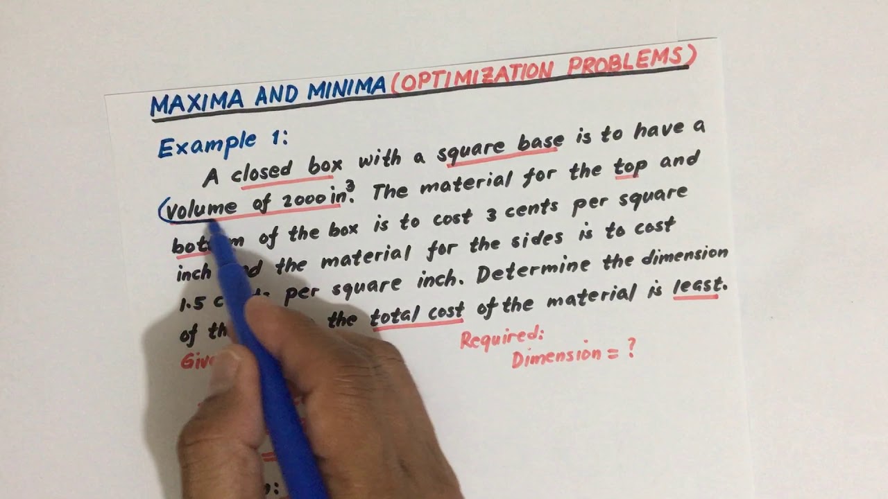 MAXIMA & MINIMA - OPTIMIZATION PROBLEM PART 2: SAMPLE PROBLEM 1 (w/a ...