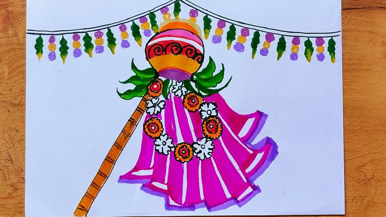 Gudi padwa Drawing/ Gudi Padwa festival Easy Drawing/ Happy Gudi Padwa ...