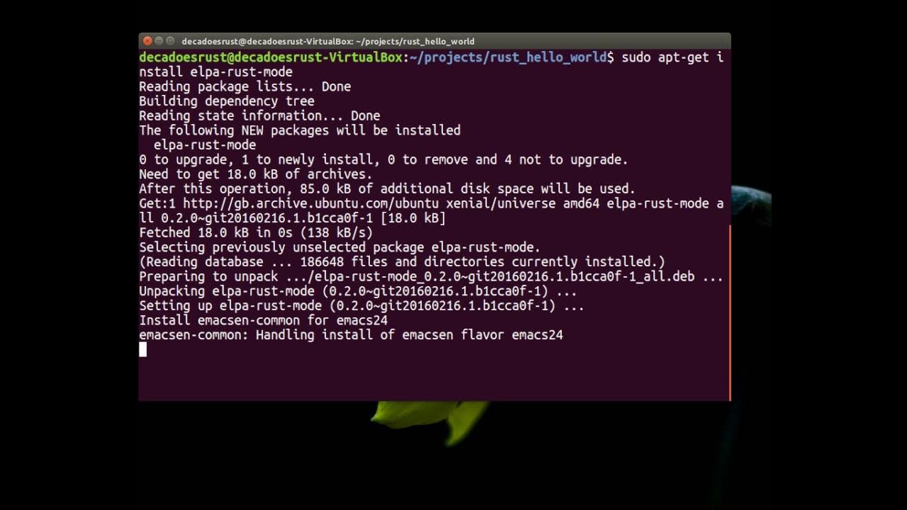Getting Dev Working (Episode 9) - setting up emacs with rust mode and editing rust hello world ...