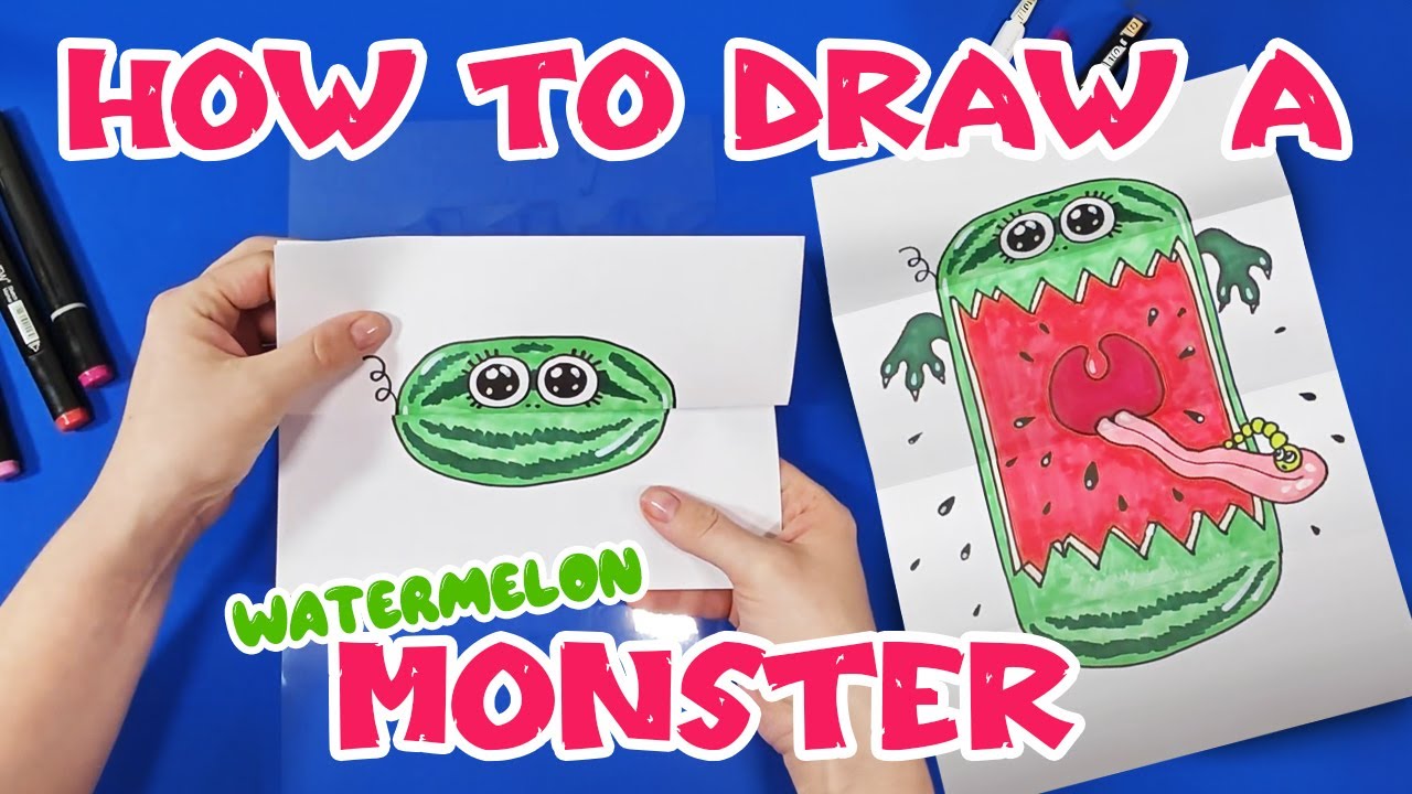 How To Draw a Watermelon Monster | Crazy Folding Surprise - YouTube