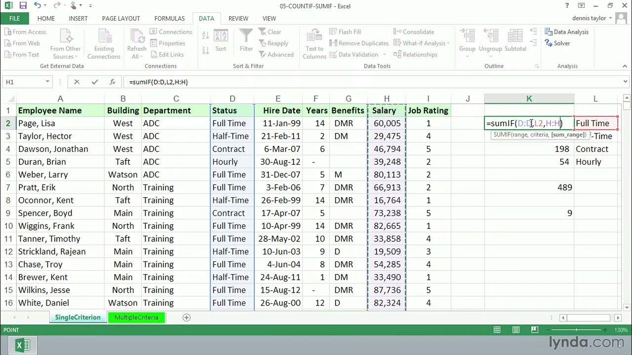 Excel Tutorial - COUNTIF, SUMIF, and AVERAGEIF functions - YouTube