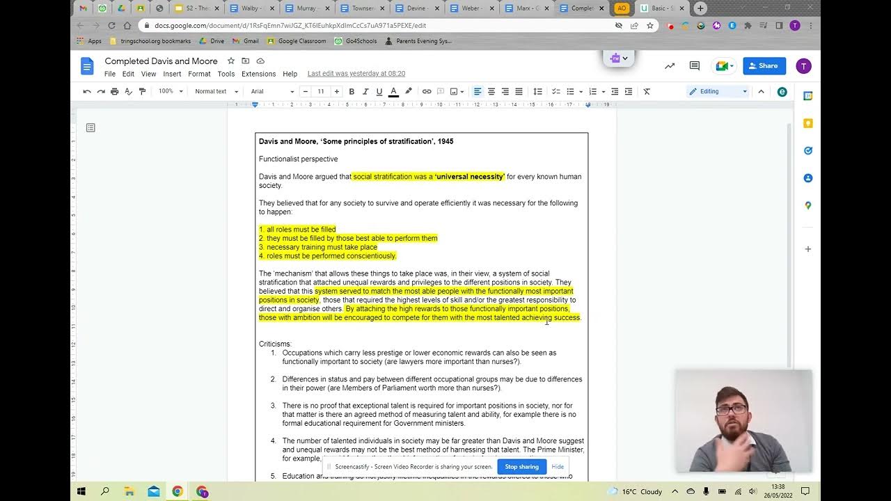 Davis & Moore Key Study - Stratification - GCSE Sociology - YouTube