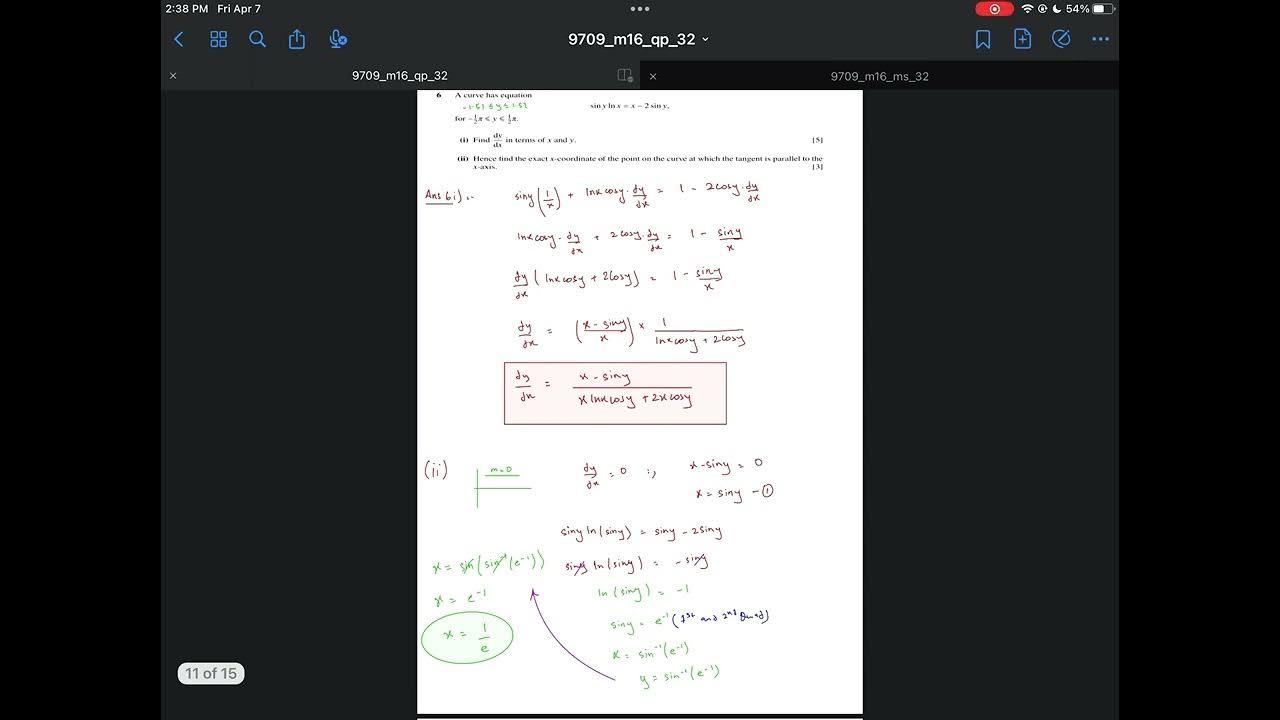 A Level Mathematics (9709) Feb/March 2016/p32. Worked Solutions by SciMAT. - YouTube