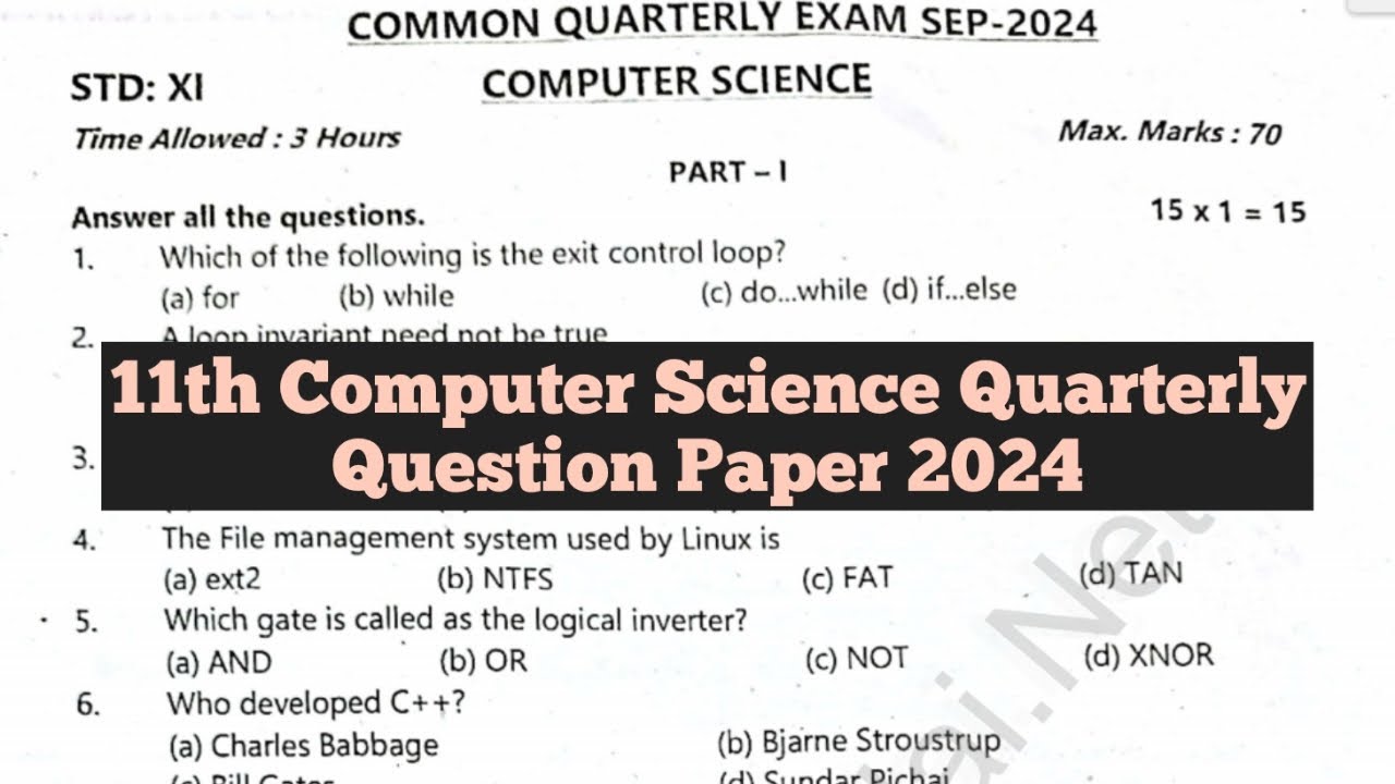 11th Computer Science Quarterly Question Paper 2024/11th Computer ...