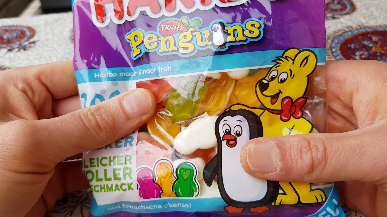 Foodtest: Haribo Weingummi lower sugar Penguins - YouTube