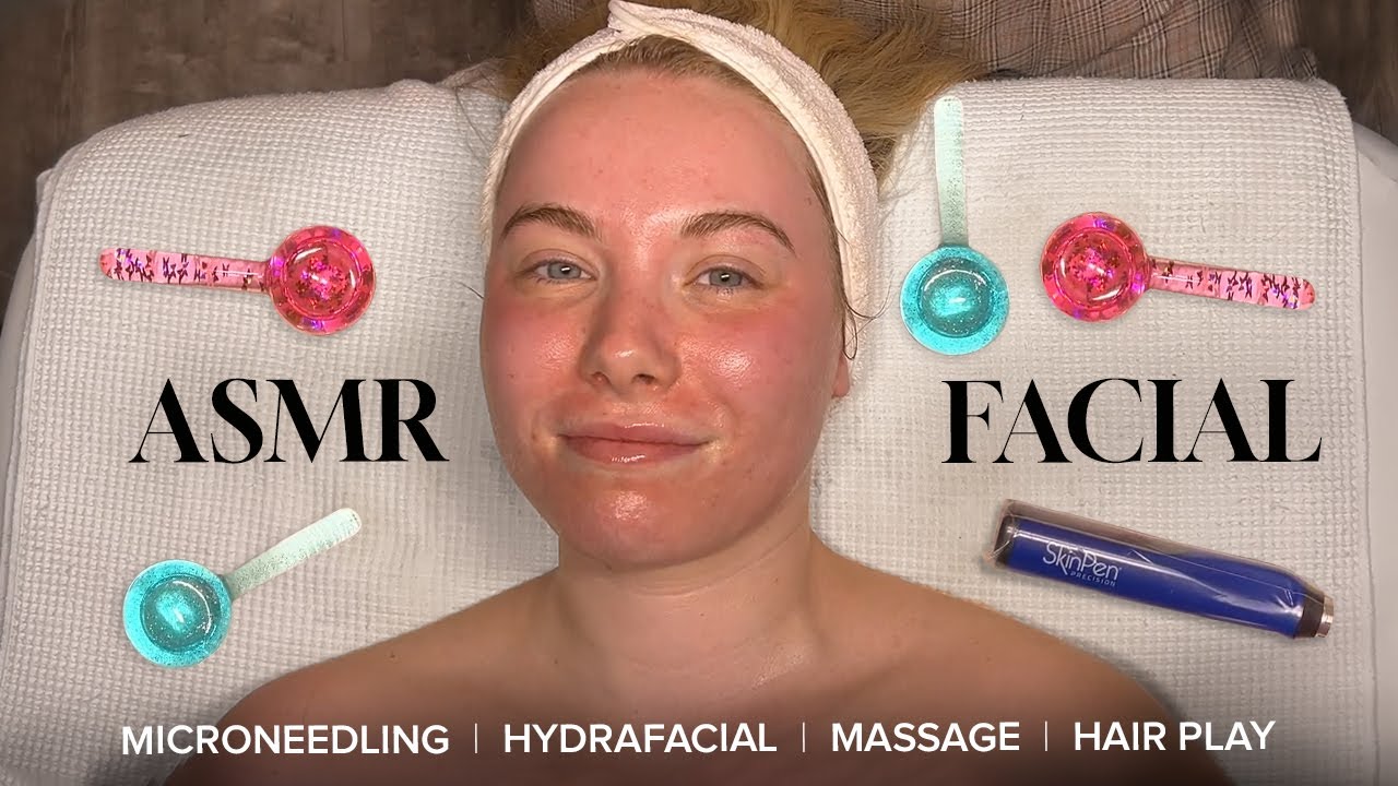 ASMR Facial One Hour Long Special | Face Mask, Microneedling, & Ice ...