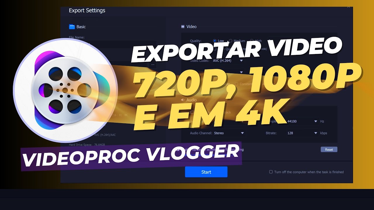 Como Exportar video em 720p, 1080p e em 4k VideoProc Vlogger Editor de ...