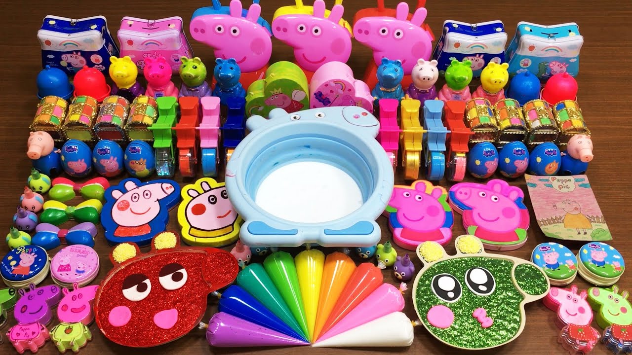 PEPPA PIG Slime !RELAXING WITH CLAY PIPING BAG & RAINBOW! Mixing Random ...