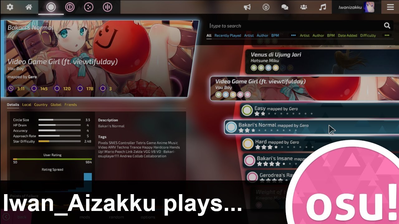 Osu! Lazer gameplay ( Video Game Girl ft. viewtifulday by Vau Boy ...