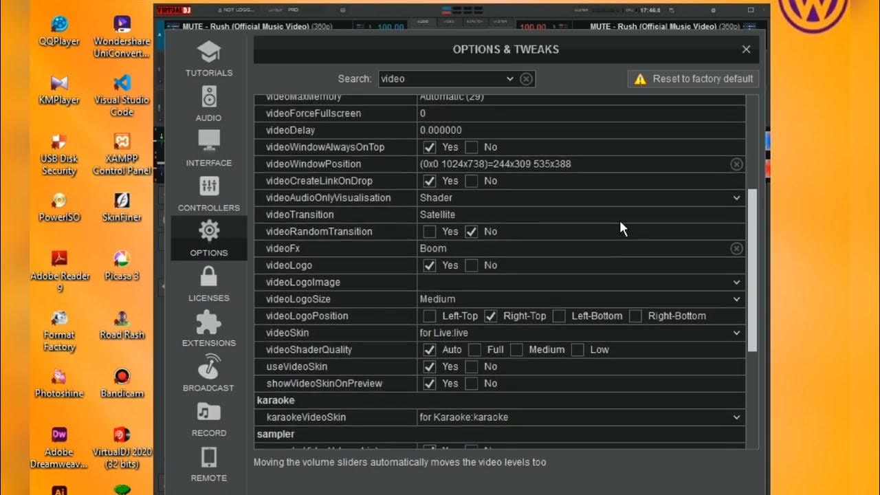 Settings za kutoa "USE VIDEO SKIN & VIDEO RANDOM TRANSITIONS" katika virtual DJ's 2020, 2021 ...