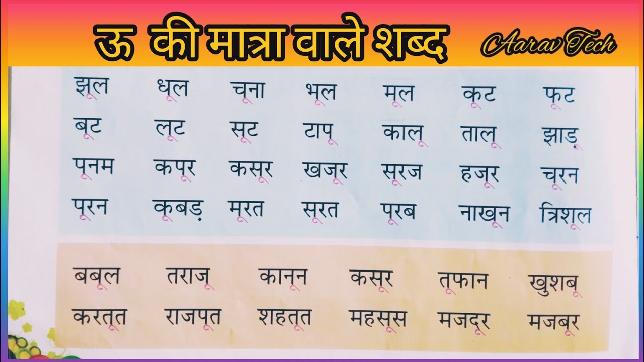 ऊ की मात्रा वाले शब्द l Bade OO ki Matra vale shabd l oo ki Matra vale ...