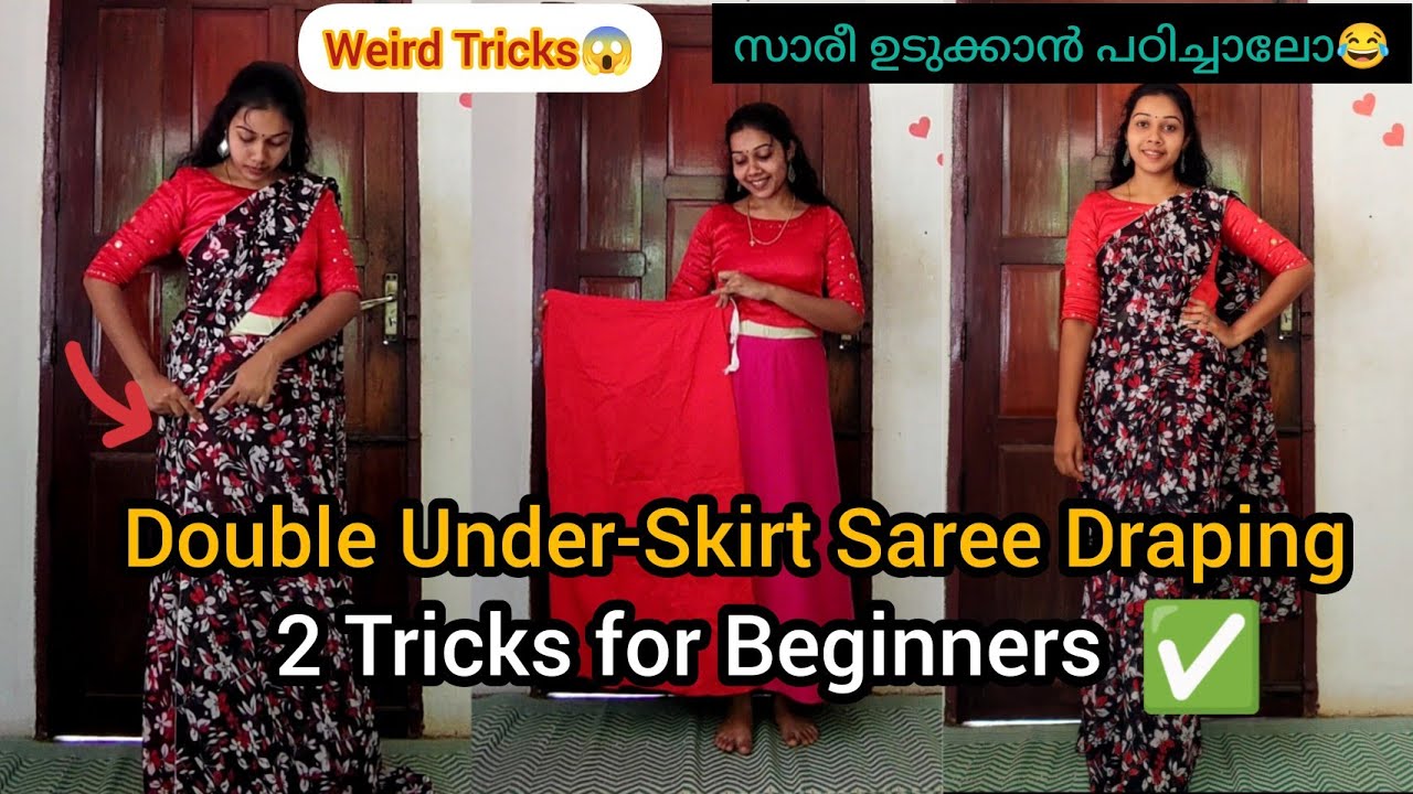 DOUBLE UNDER-SKIRT HACKS FOR SAREE DRAPING😱🥰| Beginners Saree Draping ...
