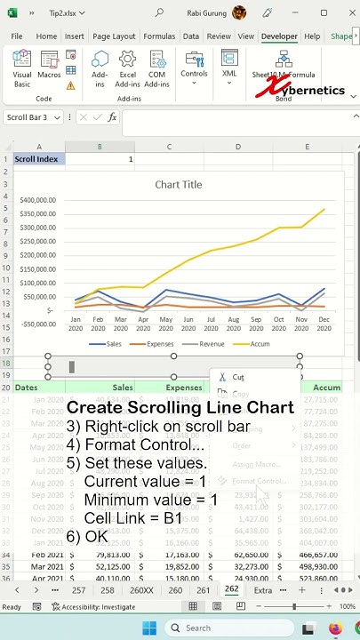 Dynamic chart using the scroll bar in Excel PART2 #tips #excel #shorts #shortvideo #shortsvideo ...