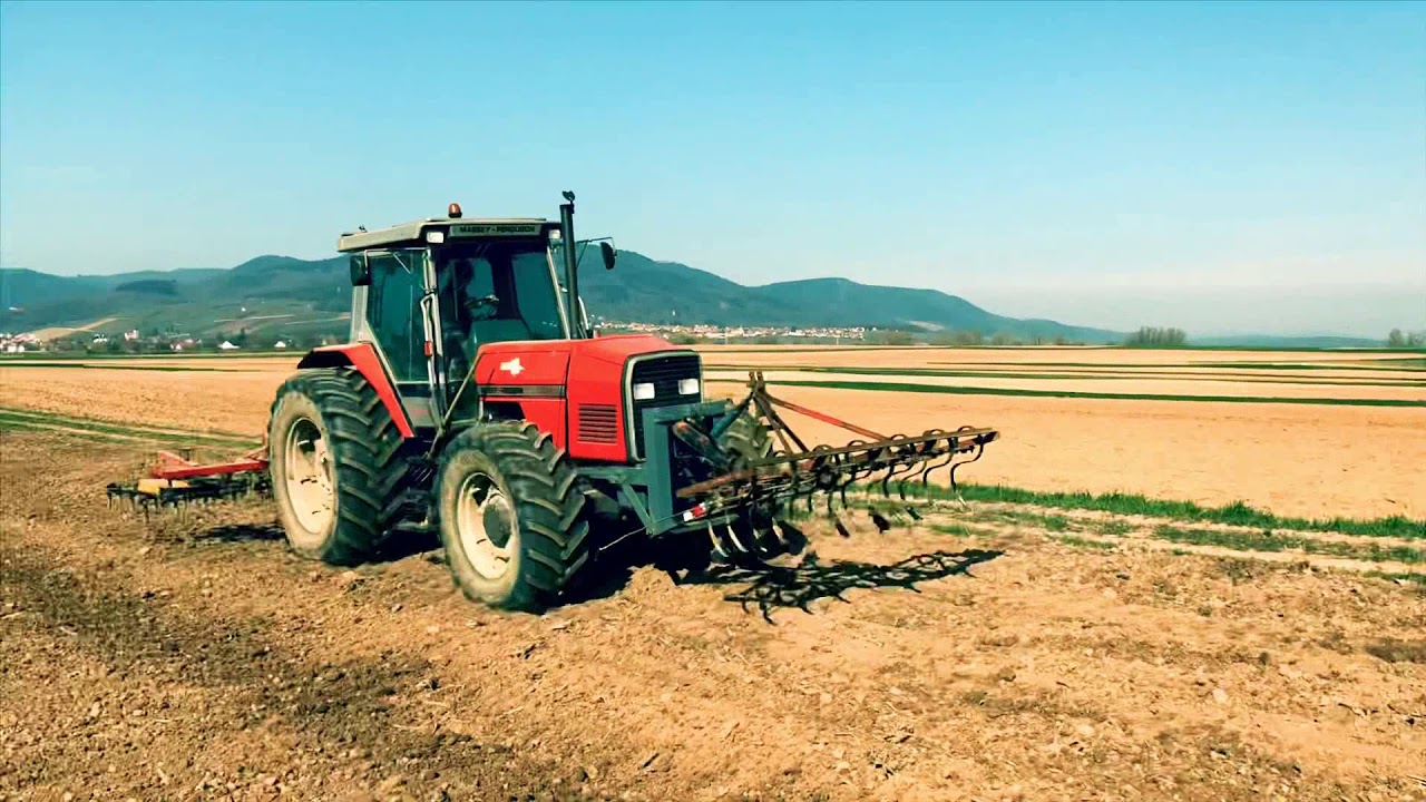 Hersage avec un massey Ferguson 3680 est un herse quivogne - YouTube
