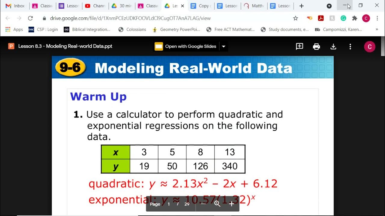 Algebra 2 Lesson 8.3 - Modeling Real-World Data - YouTube