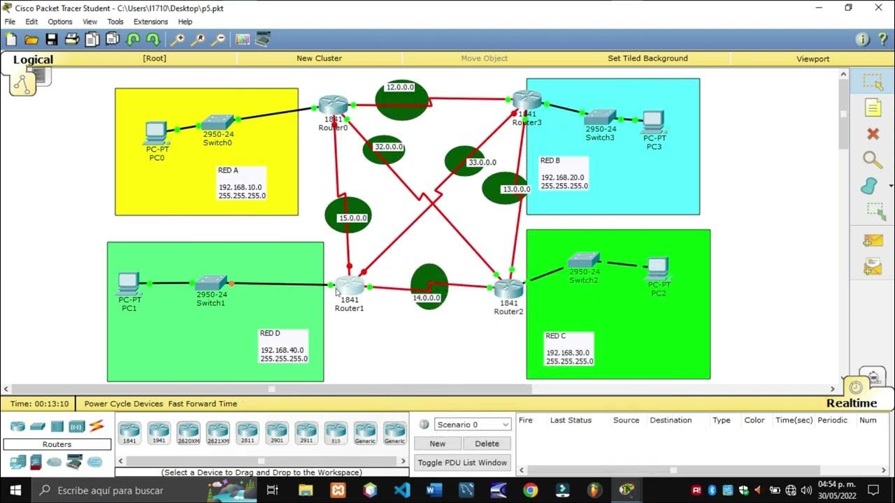 Enrutamiento estático con 4 routers // cisco packet tracer - YouTube