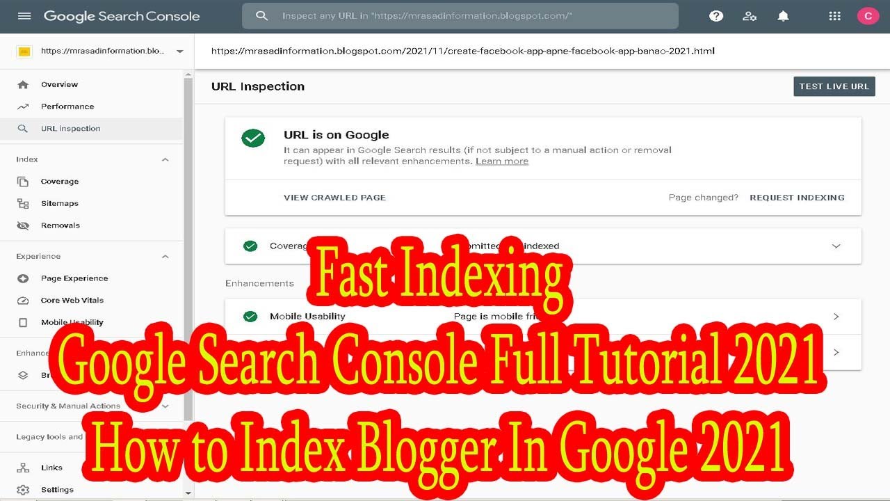 Fast Indexing - Google Search Console Full Tutorial 2021 || How to ...