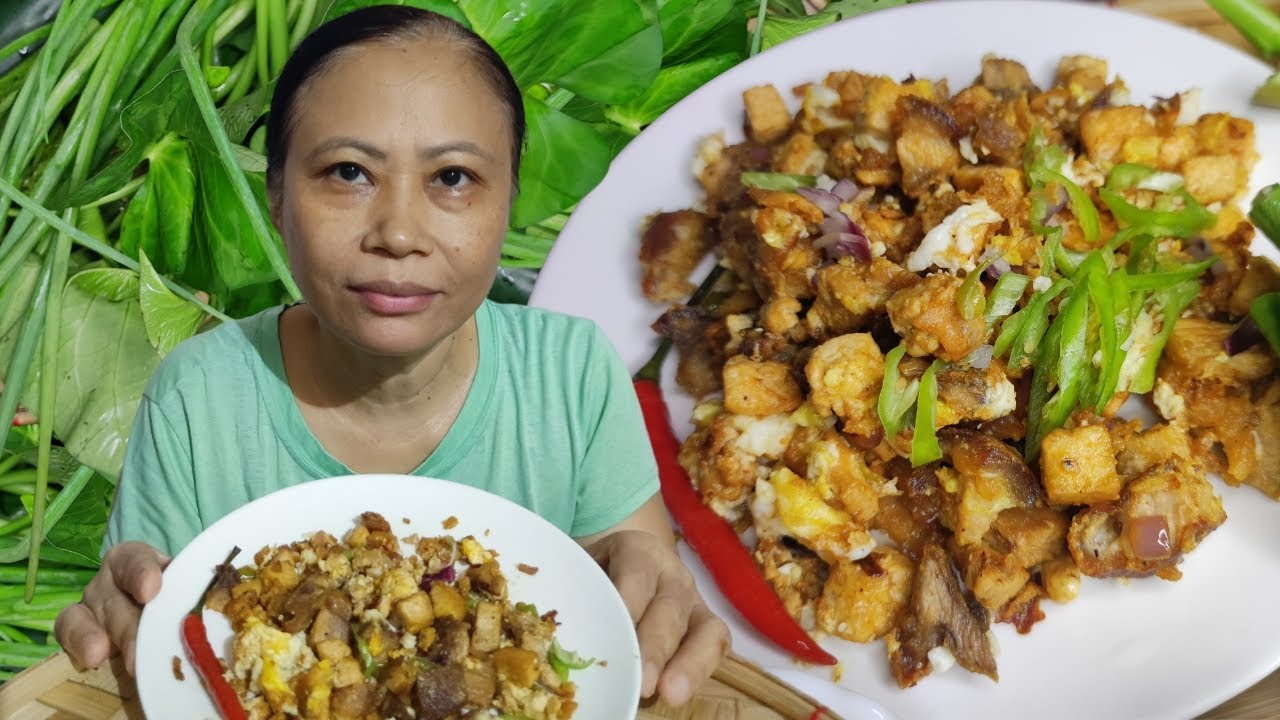 Pork Tofu Sisig, Gulay Kangkong Pipino Spring Onion Sitaw ASMR ...
