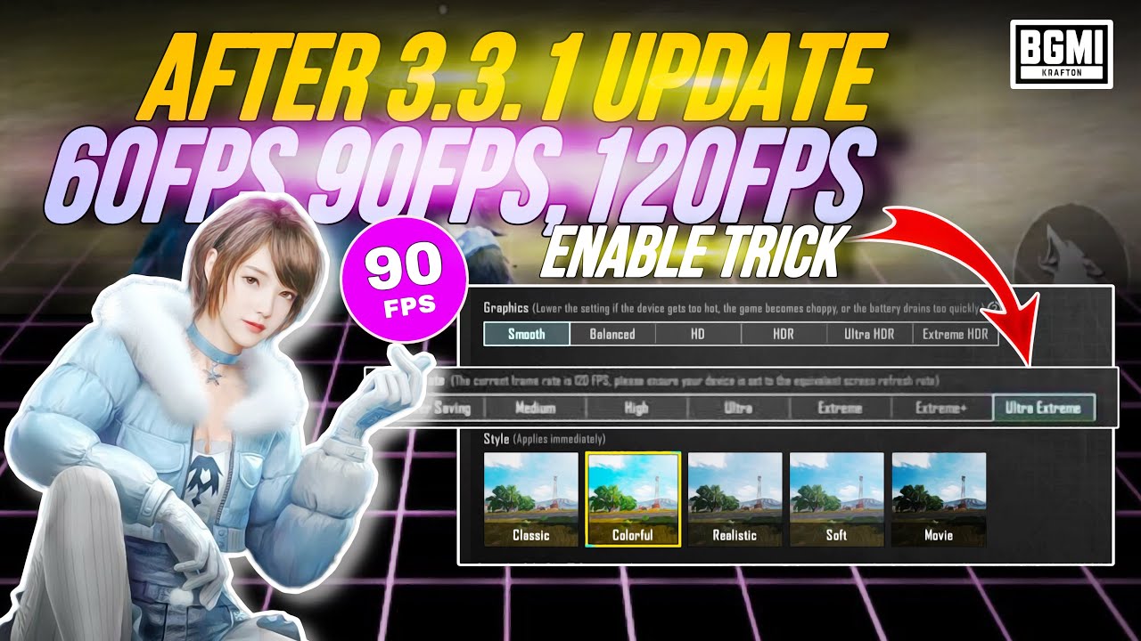 BGMI 90fps & 120fps Showing After 3.3.1 Update | 30fps,40fps,60fps ...