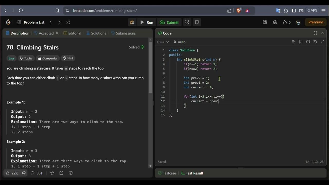 LeetCode 70: Climbing Stairs - Dynamic Programming Solution Explained #leetcode - YouTube