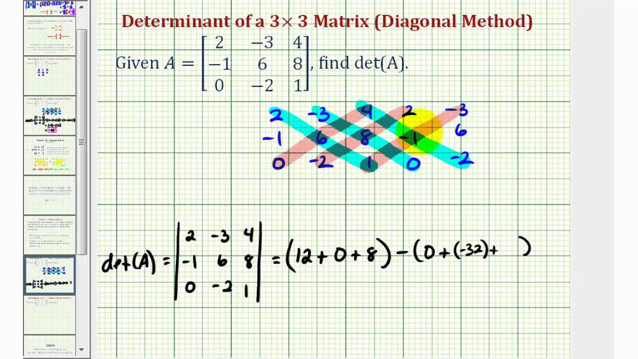 Ex 2 Determinant Of 3x3 Matrix Diagonal Method YouTube