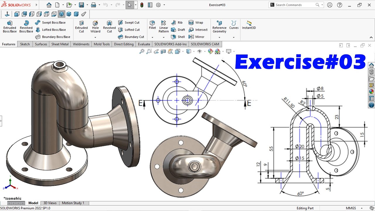 Solidworks Tutorial Exercise 03 Design Of Flange Pipe 30 Degree
