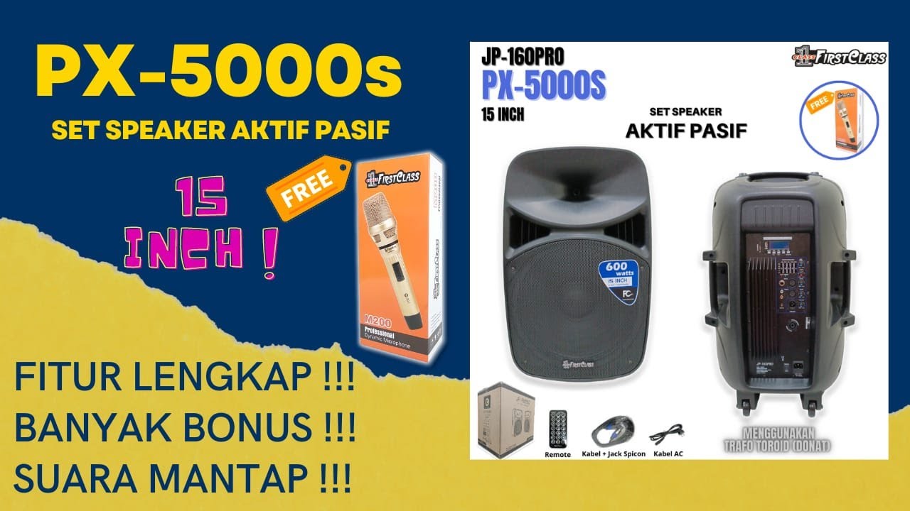 REVIEW SET SPEAKER AKTIF PASIF TERBARU ! FIRSTCLASS PX-5000s FITUR LENGKAP BANYAK BONUS SUARA ...