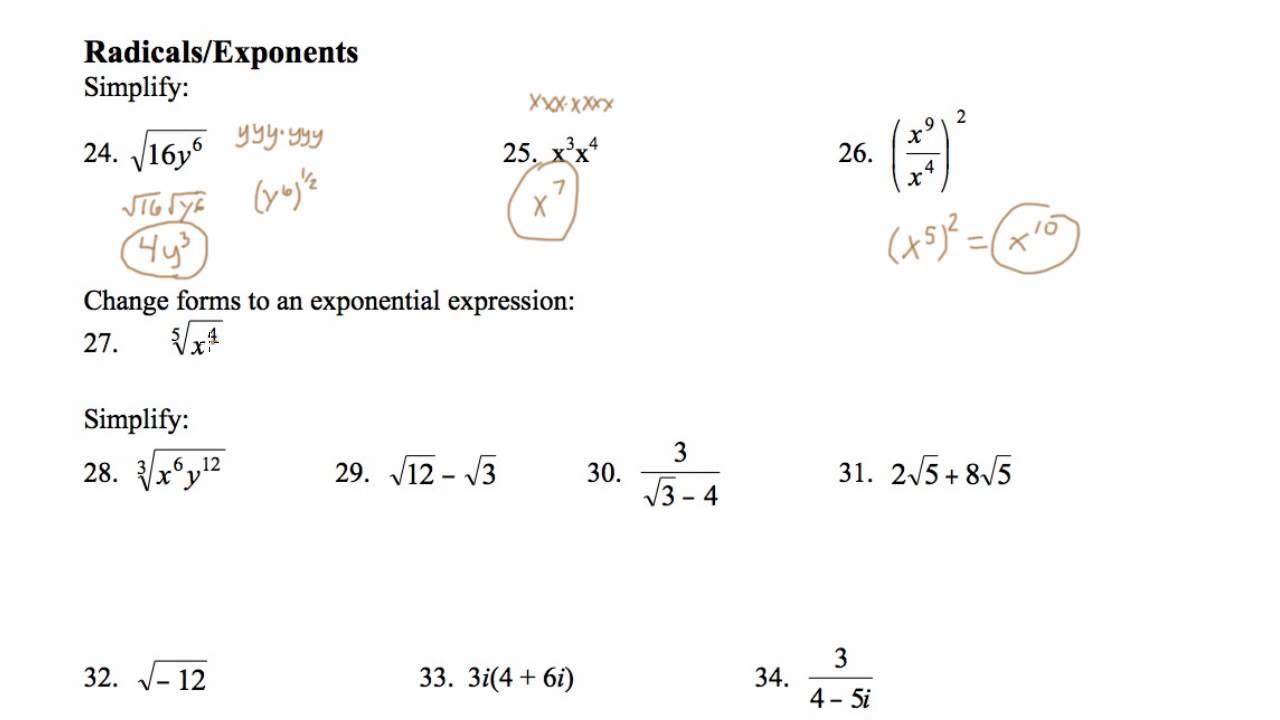 Practice Final- Radicals Exponents Prob 24-31.mp4 - YouTube