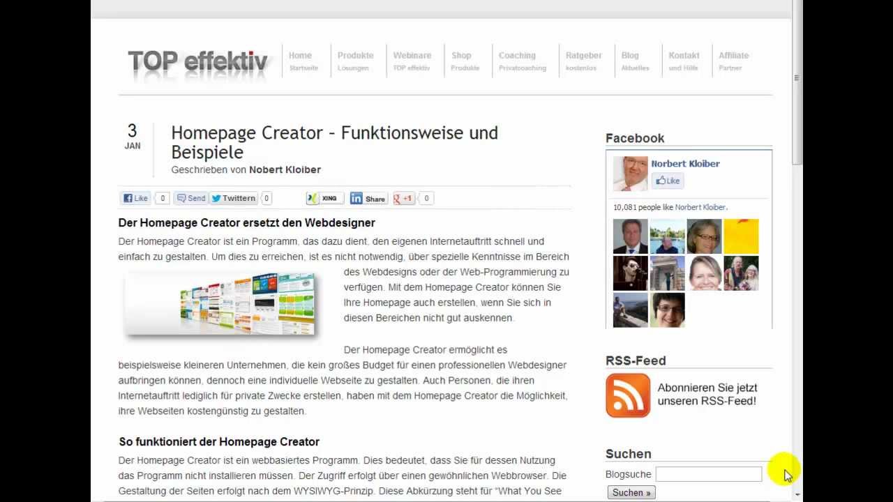 Homepage Creator - Funktionsweise und Beispiele - YouTube