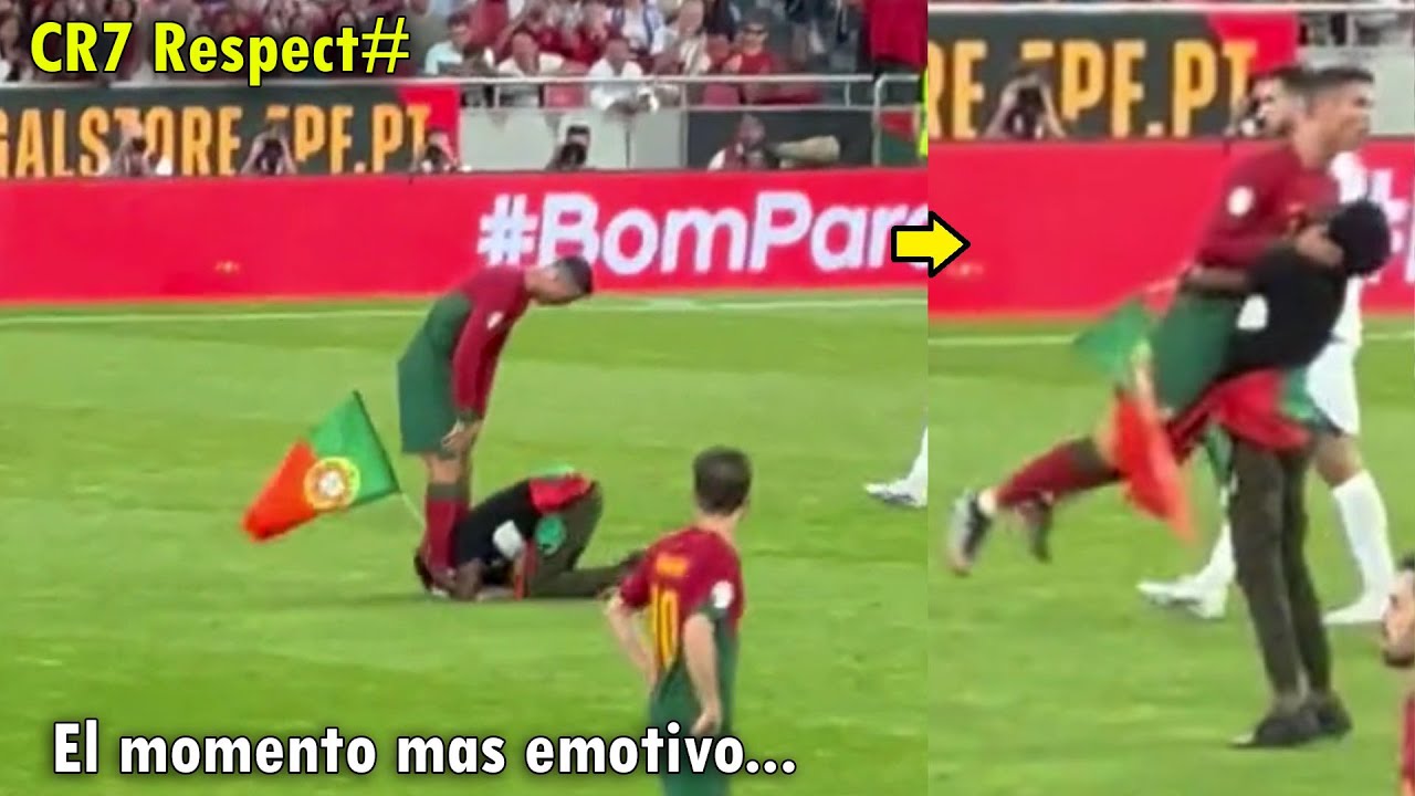 HINCHA CARGO a CRISTIANO RONALDO y se ARRODILLO ante el con PORTUGAL ...