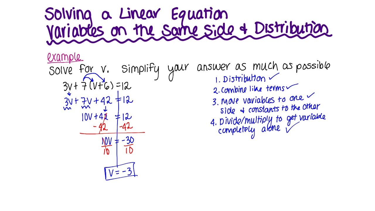 Solving A Linear Equation Variables On The Same Side And Distribution Solving A Linear Equation Variables On The Same Side And Distribution
