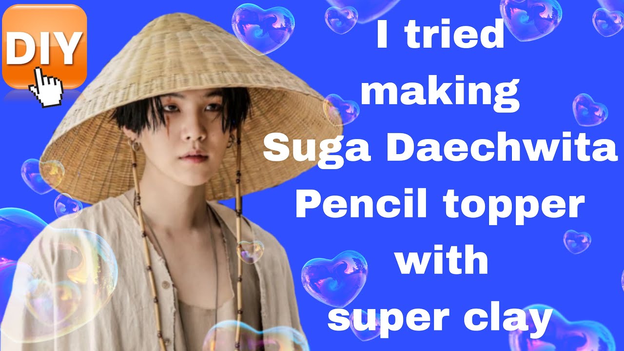 Diy BTS💜/I tried making SUGA DAECHWITA Pencil topper by super clay/Diy bts pencil decoration ...