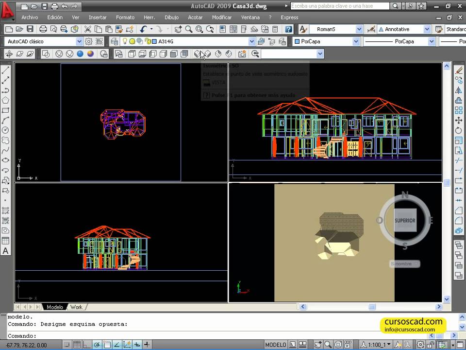 Autocad 2010Visualizacion 3D 4 vistas preestablecidas www.cursoscad.com ...