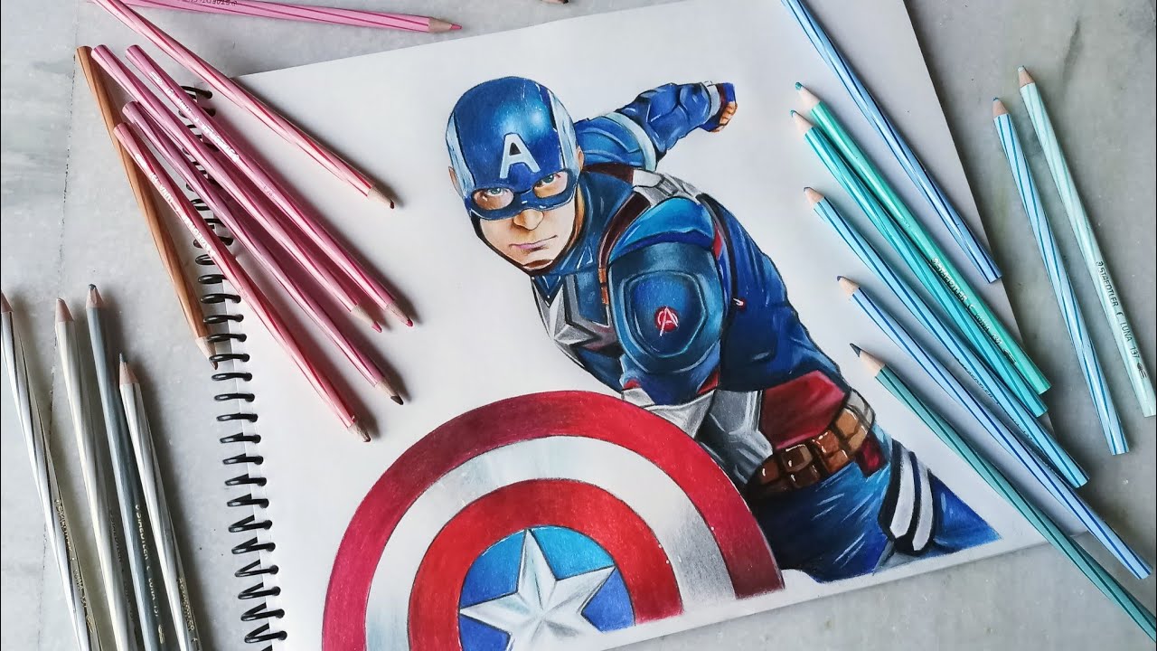 Captain America drawing with steadler luna coloured pencils | drawing ...