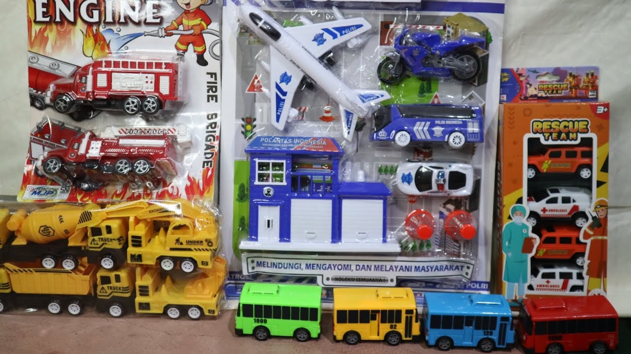 Unboxing Mobil Konstruksi, Truk Pemadam, Mobil Polisi, Mobil Basarnas ...